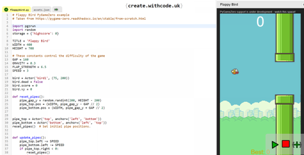Create games with python: online PyGameZero simulator